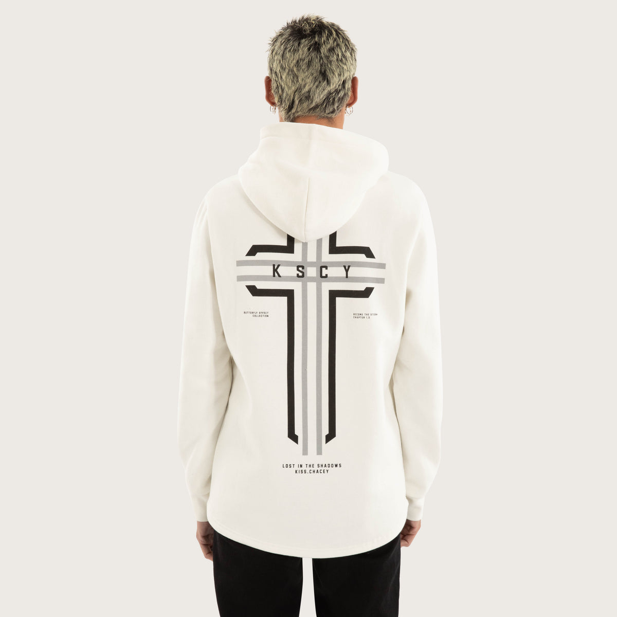 Outpost Curved Hem Hoodie in White | KSCY