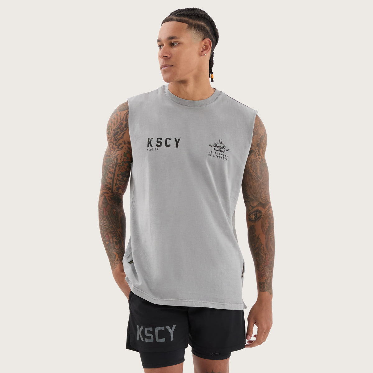 KSCY ACTIVEWEAR | Surge Split Hem Muscle in Pigment Grey | KSCY