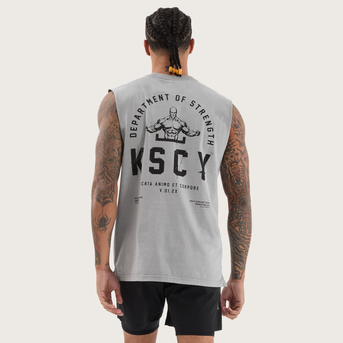 KSCY ACTIVEWEAR | Surge Split Hem Muscle in Pigment Grey | KSCY