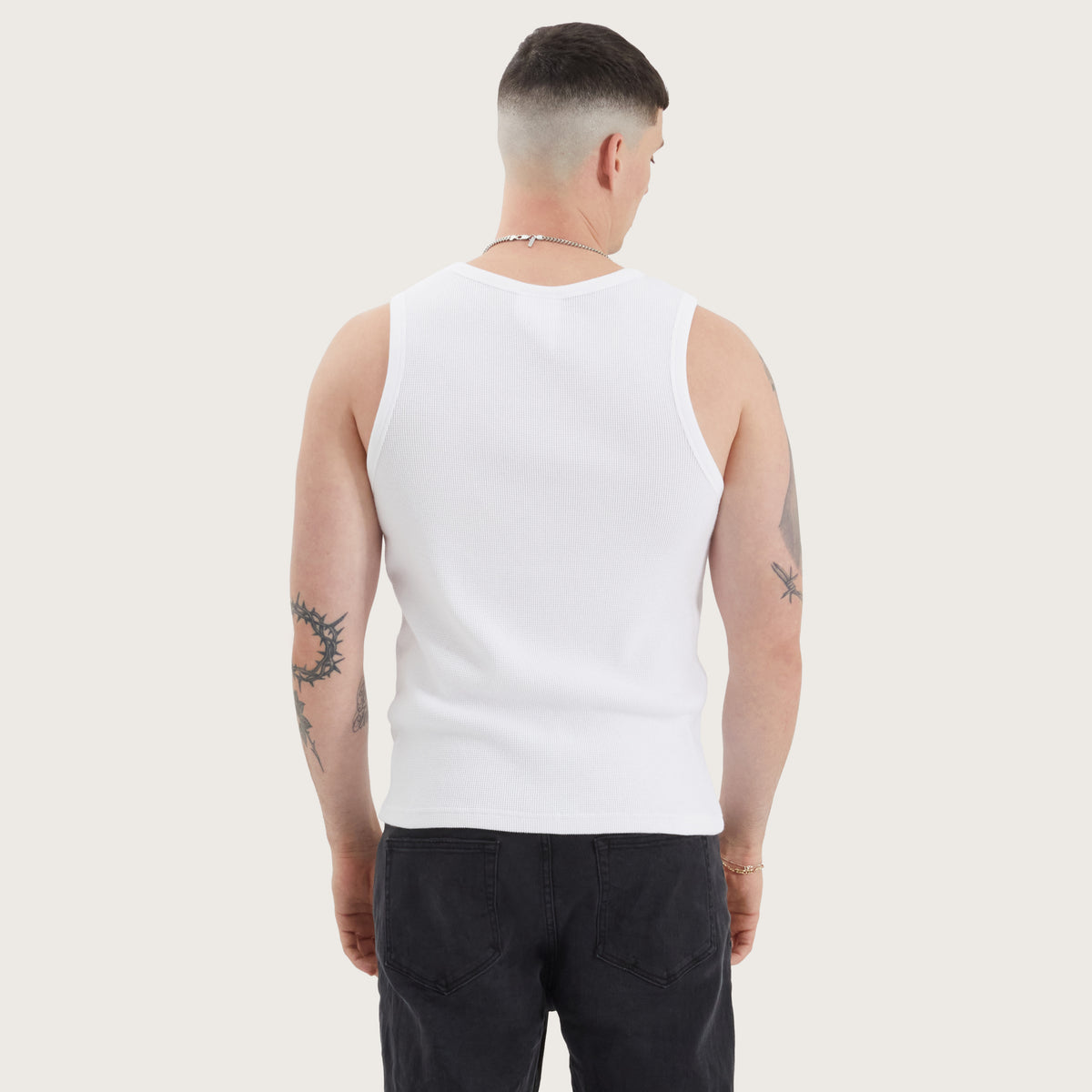 Weiza Waffle Cotton Singlet in Optical White | KSCY