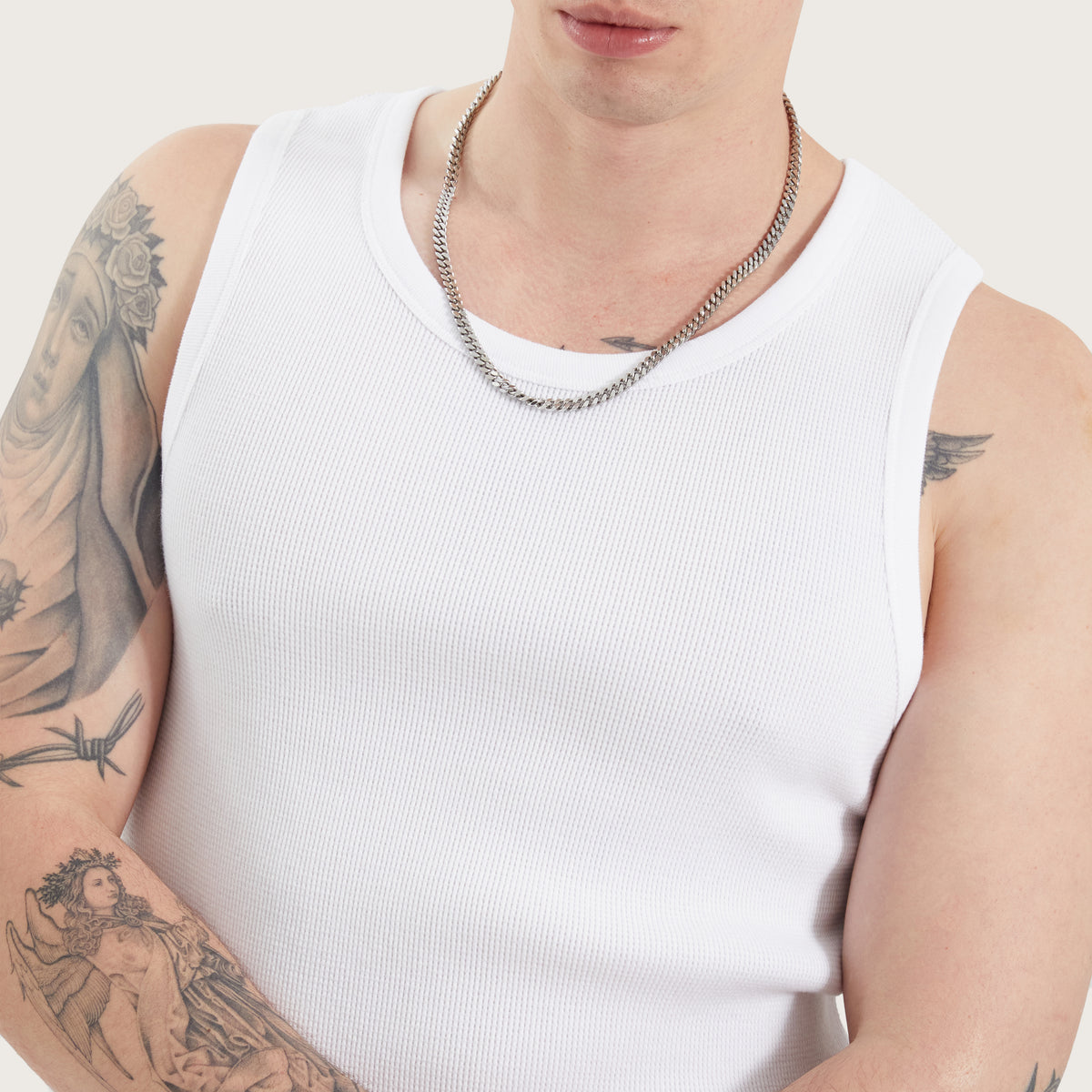 Weiza Waffle Cotton Singlet in Optical White | KSCY