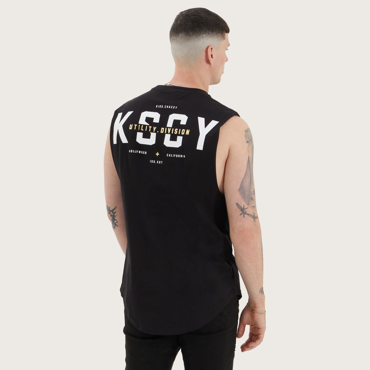 Divided Dual Curved Muscle Tank in Jet Black | KSCY