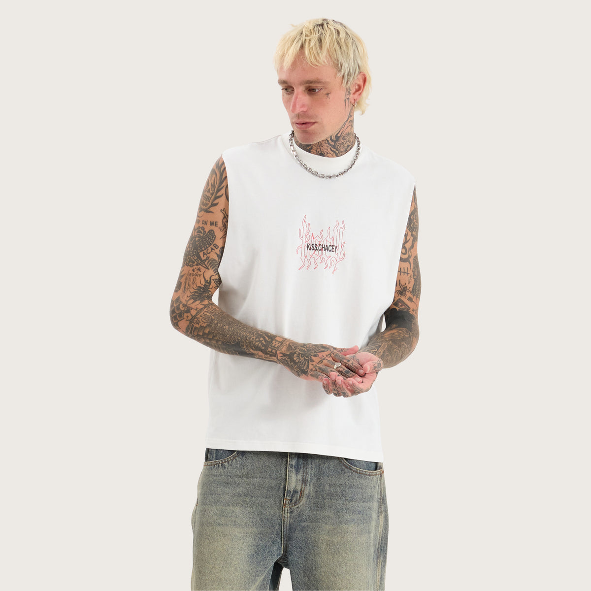 Destructed Street Muscle Tank in Natural White | KSCY