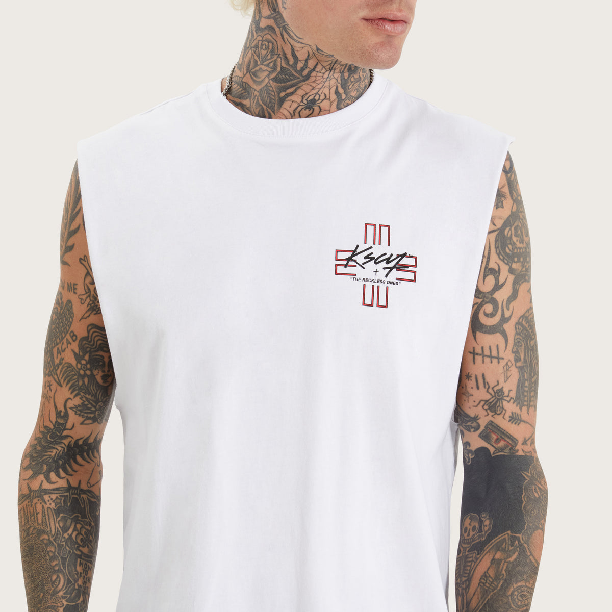 Ridgmont Dual Curved Muscle Tank in Optical White | KSCY