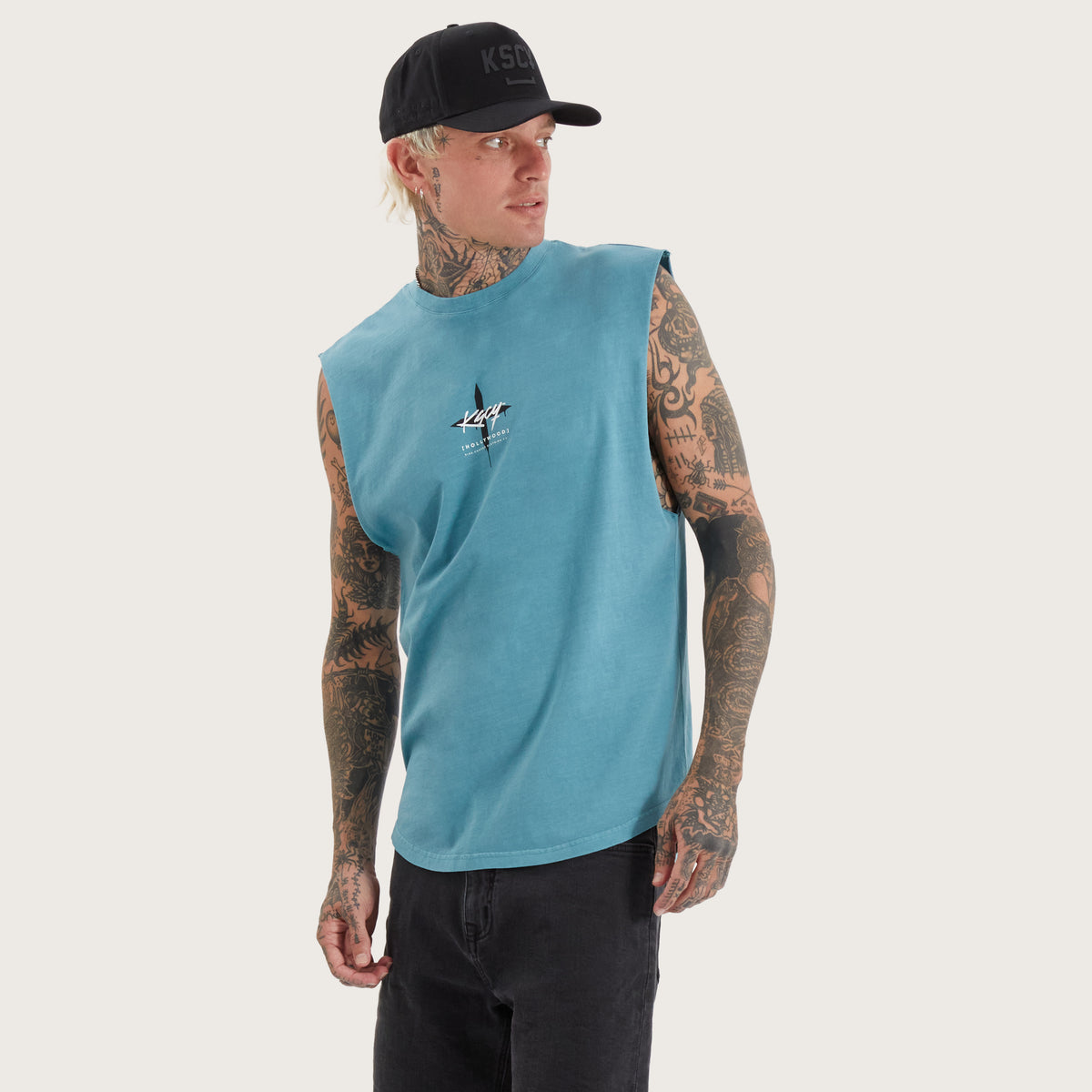 Leysters Dual Curved Muscle Tank in Pigment Blue | KSCY