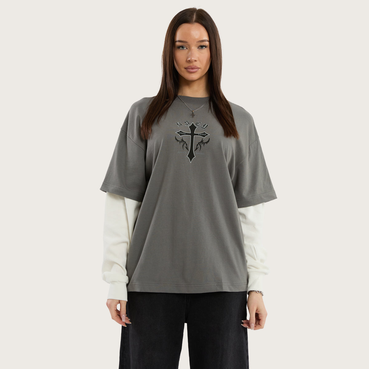 Lithium Layered Waffle Longsleeve Tee Charcoal Grey | KSCY