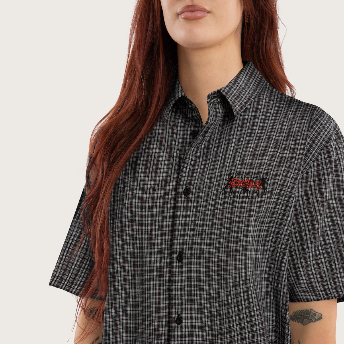 Devotion Button Up Shortsleeve Shirt Black Check | KSCY