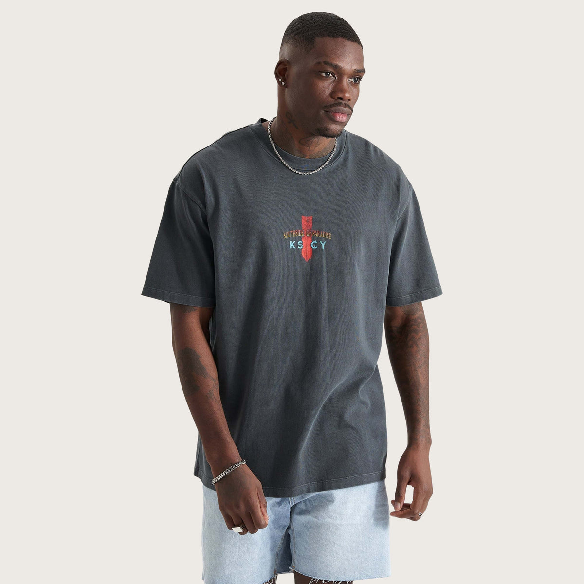 Destroyer Box Fit T-Shirt in Pigment Asphalt | Kiss Chacey