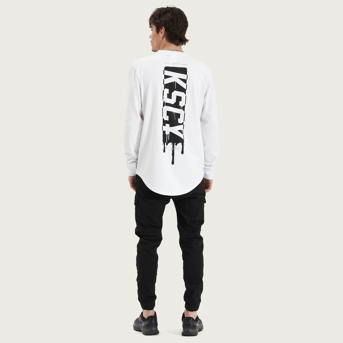 KSCY Punks Heavy Dual Curved LS Tee in White - Kiss Chacey