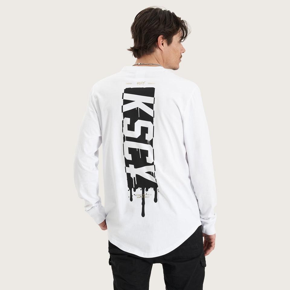 KSCY Punks Heavy Dual Curved LS Tee in White - Kiss Chacey