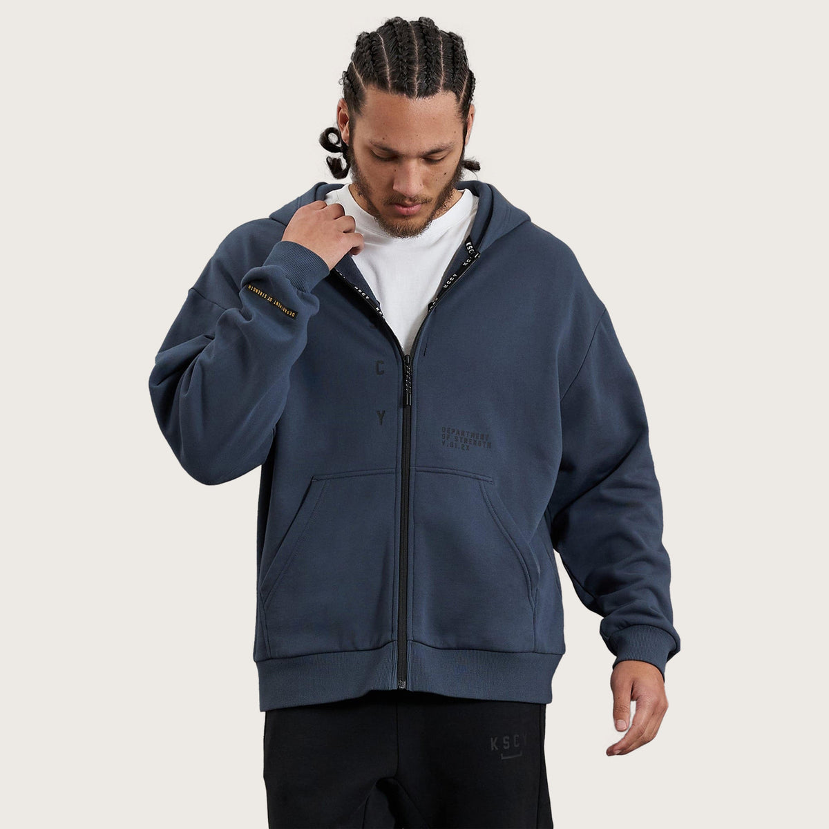 Rotation Zip Through Relaxed Hoodie Orion Blue | KSCY.DOS | KSCY